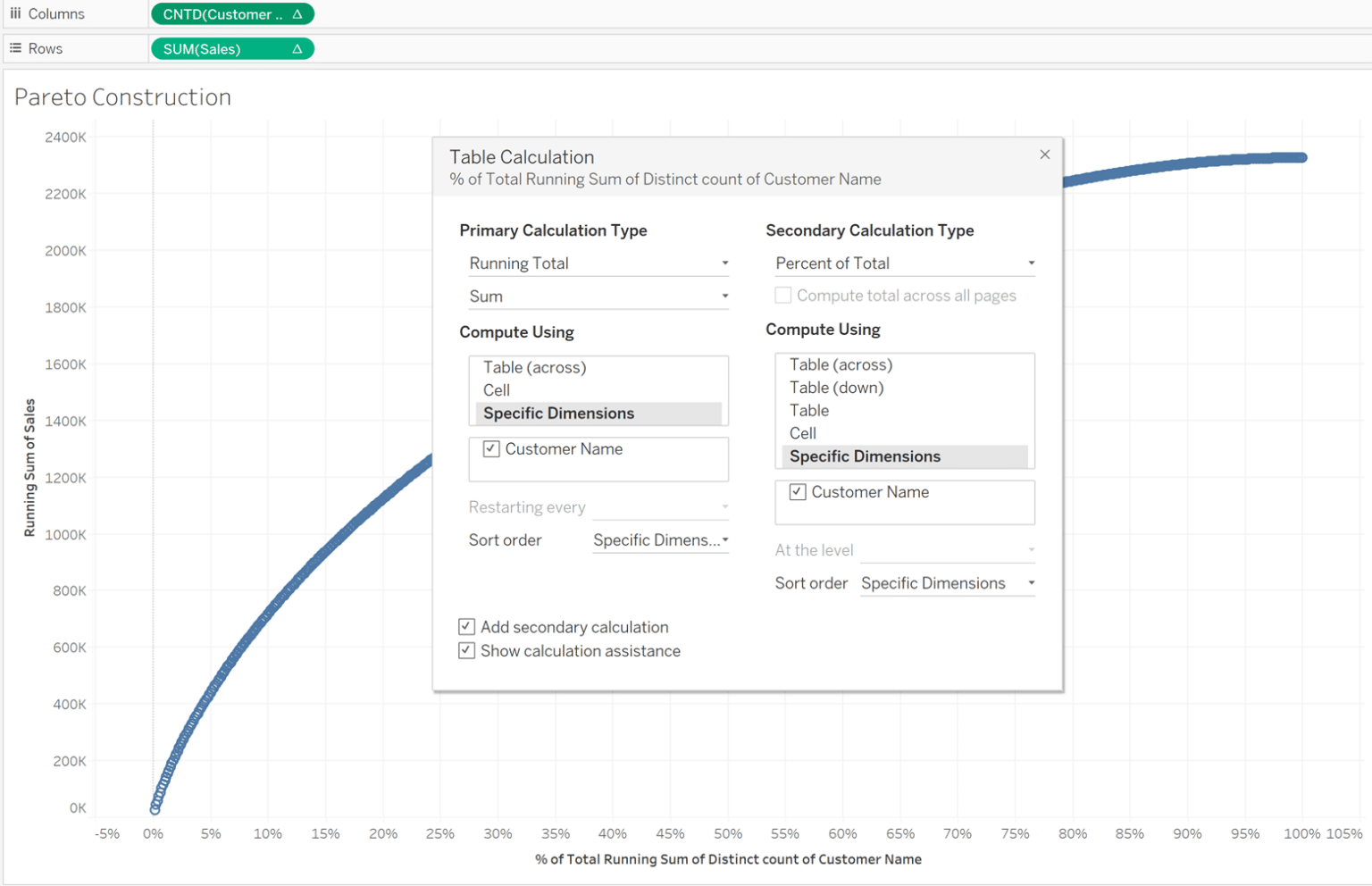 How to Make a Pareto Chart in Tableau 2.0